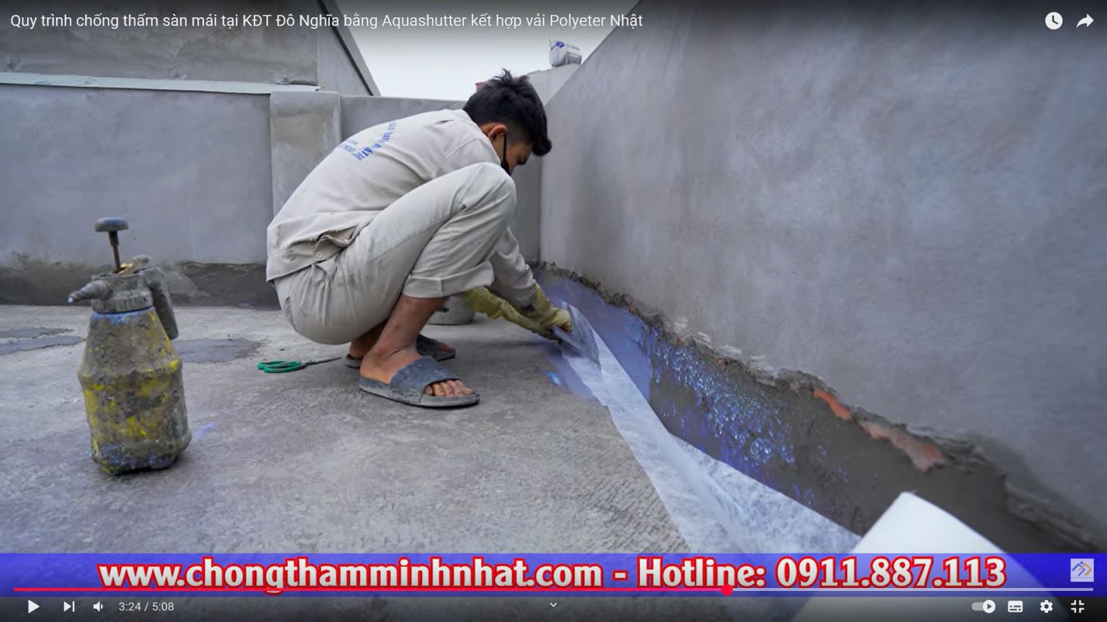 Quy trình chống thấm sàn mái tại KĐT Đô Nghĩa bằng Aquashutter kết hợp vải Polyeter Nhật